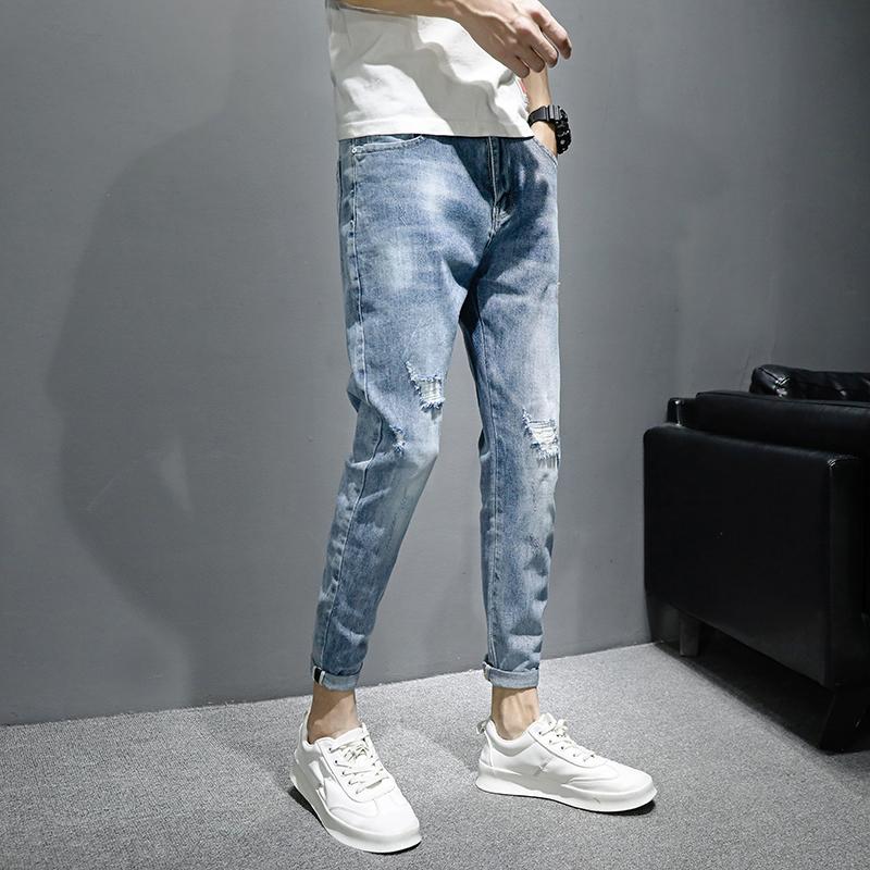 Köp Light-Colored Men's Jeans Fall Slim Fit Skinny Korean Style Denim ...