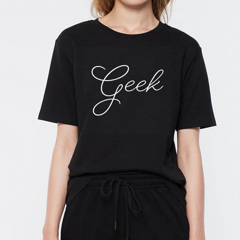 Buy Geek Print Women Black TShirt Size S-4XL Short Sleeve Casual Female ...
