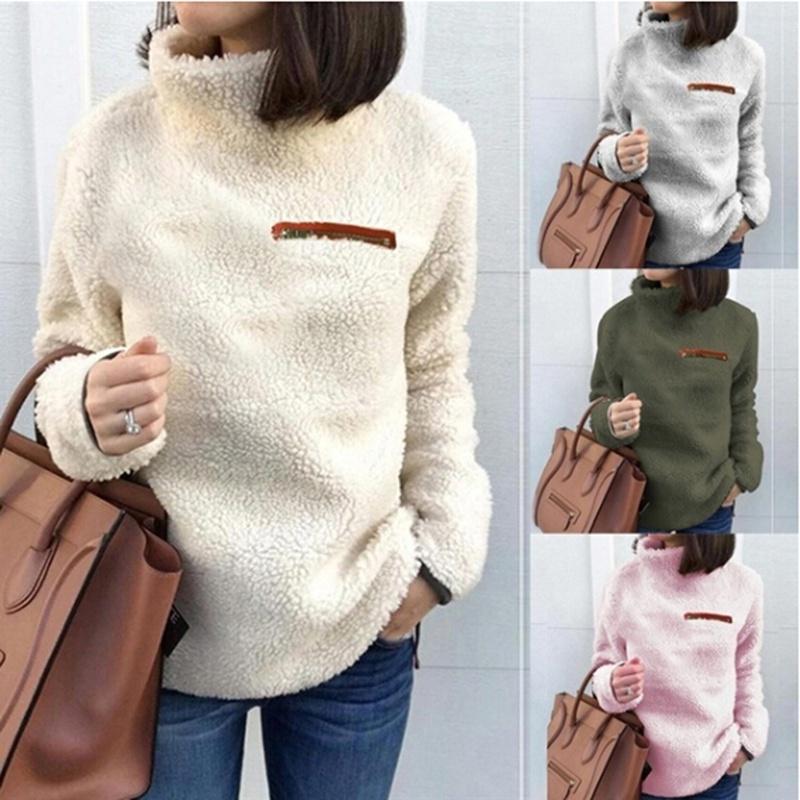 Buy Women Autumn Winter Fashion Casual Zipper High Collar Bottoming ...
