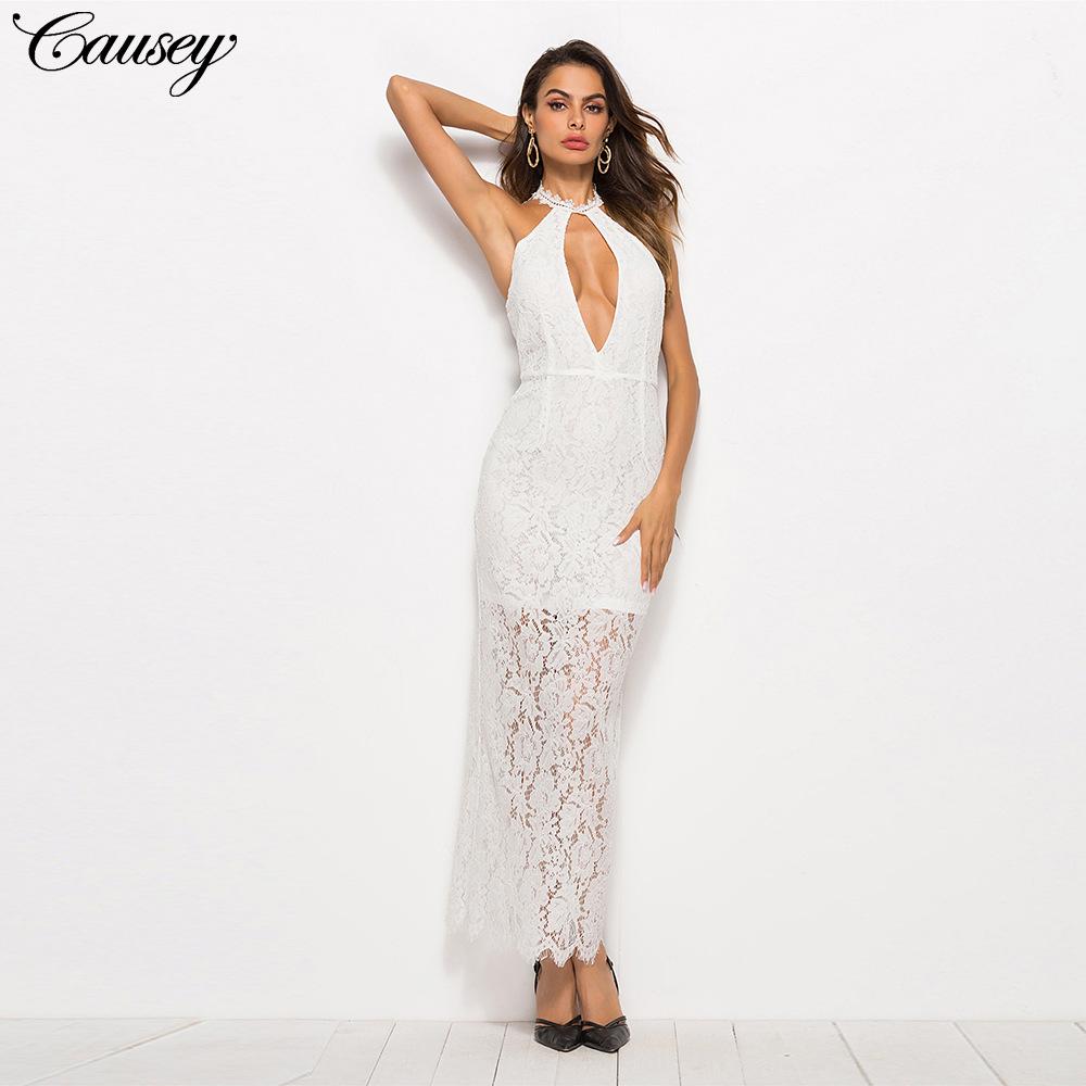 Buy Lace Open Chest Sexy Dress Halter Neck Long Dress at affordable ...