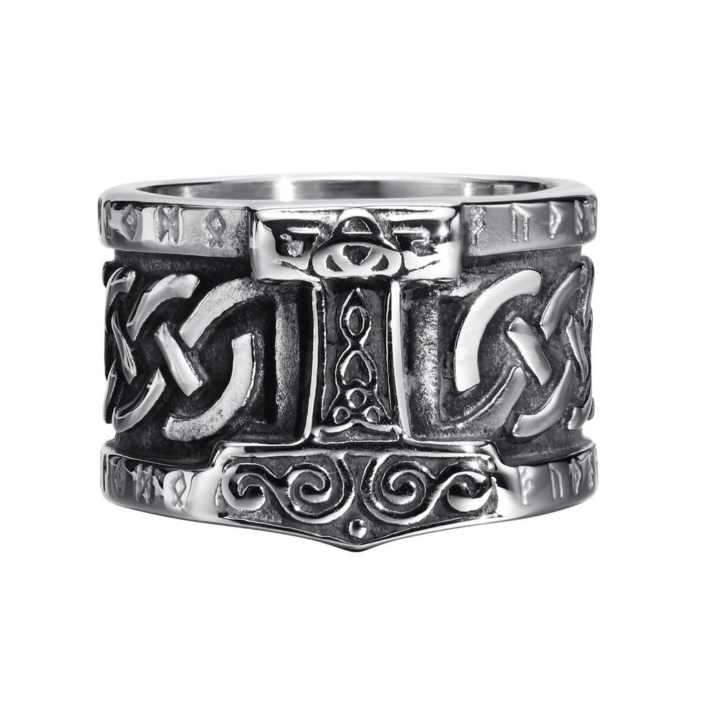 Buy Rock Punk Norse Viking Stainless Steel Thor's Hammer Rings for Men ...
