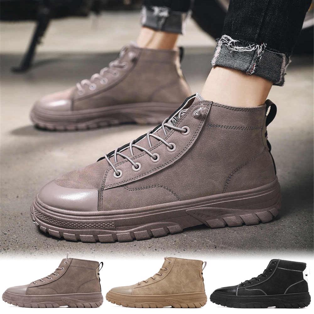 Buy Men's Casual Leather High Top Platform Shoes Antiskid Thick Sole ...
