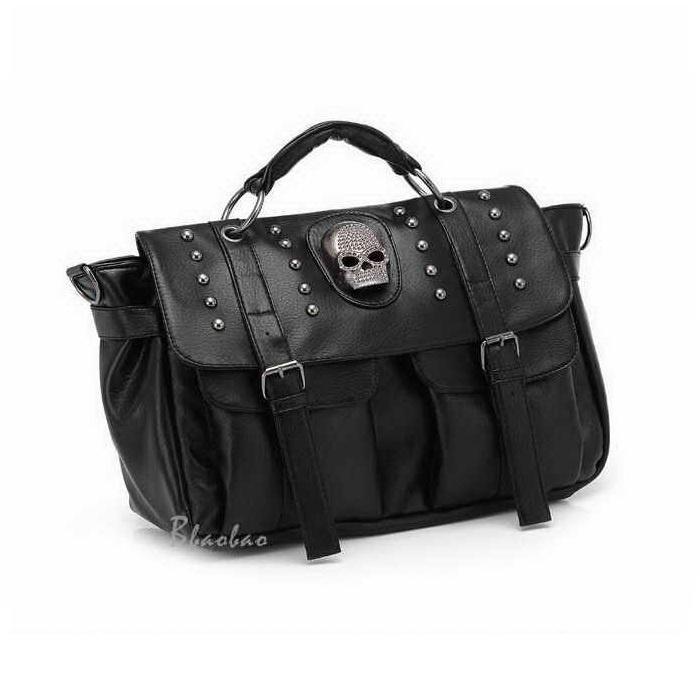 Buy Steampunk Classic Skeleton Head Handbags Studded Leather Bag Ladies ...