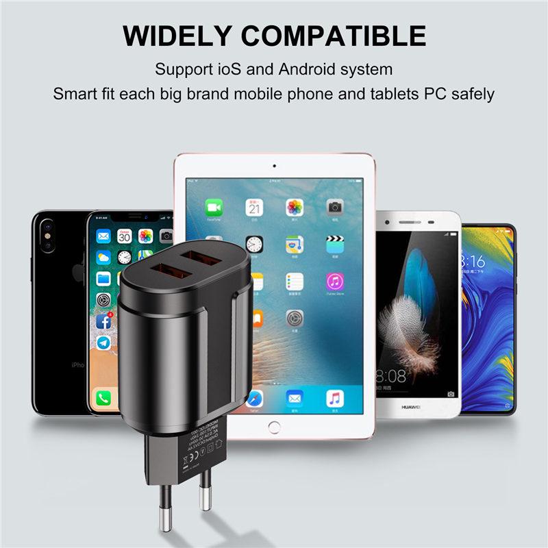 EU Plug 2 Ports USB Charger 5V 2.4A Wall Adapter Mobile Phone Mirco USB ...