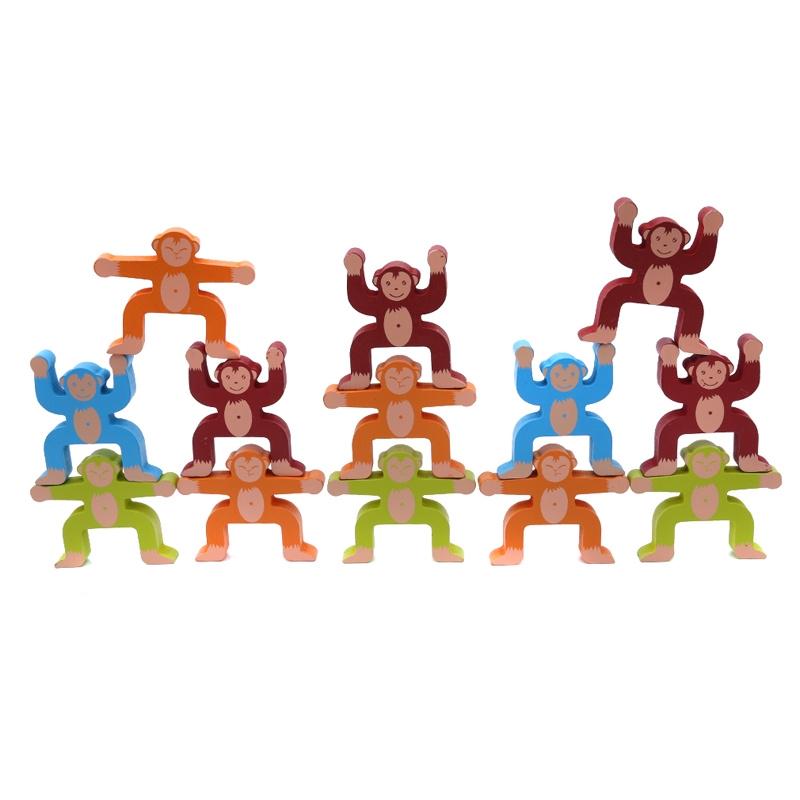 Buy 16 Pcs Wooden Stacked Monkeys Play Lock Toy Balance Block Children ...