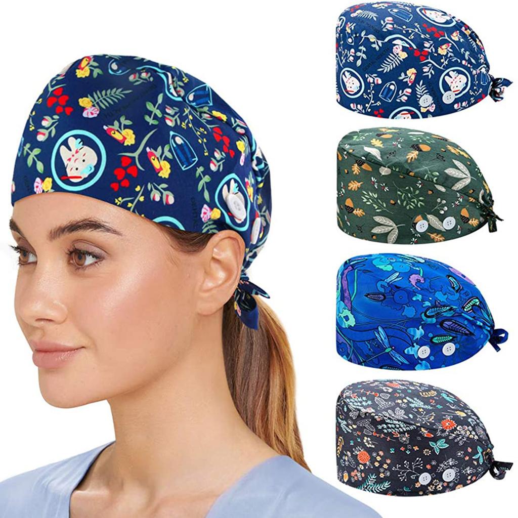 Buy AIKA 4PC Working Cap Sweatband Bouffant Turban Hat Buttons Tie Back ...