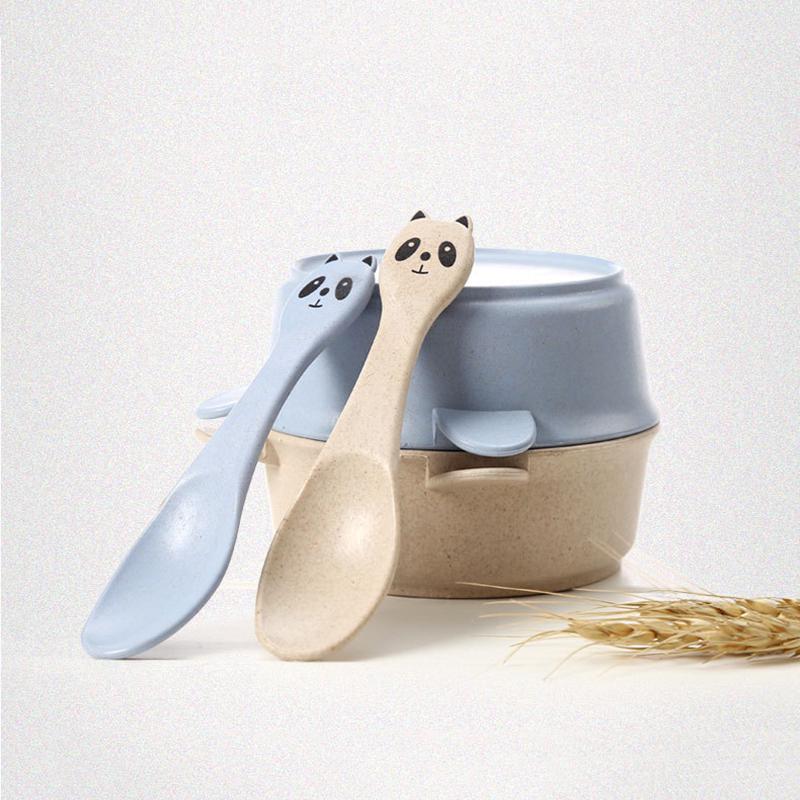 Buy 2Pcs Sets Food Baby Feeding Panda Bowl Spoon Cartoons Wheat Straw ...