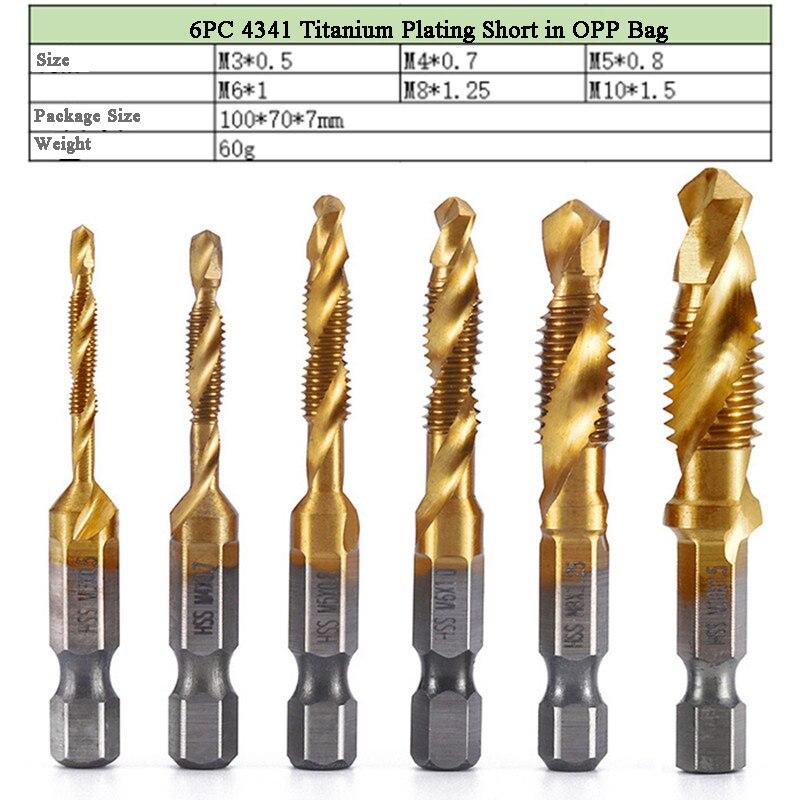 Buy 1/2/3/6pcs Tap Drill Bit Hex Shank Titanium Plated HSS Screw Thread ...