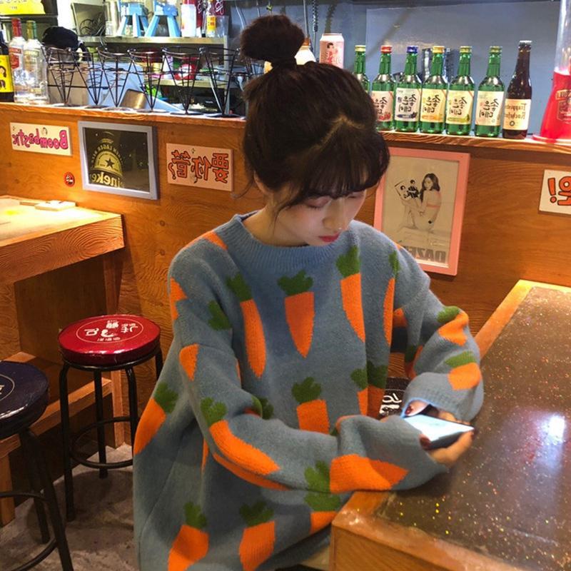 Buy Cute Carrot Embroidery Female Sweater Autumn Lazy Wind Loose ...