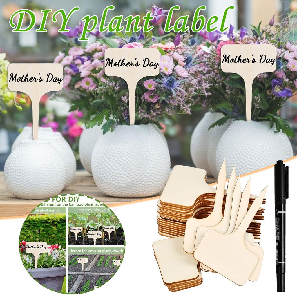 Buy Wooden Sign Gardening Plant Label Insert Ground 50PCS With Marker ...