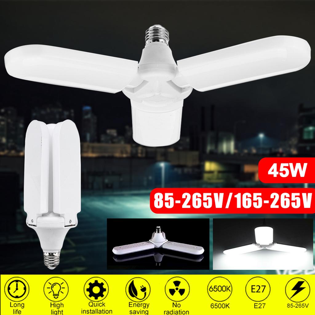 45W E27 Fan Blade LED Light Bulb LED Folding Garage Lamp AC85-265V/165 ...