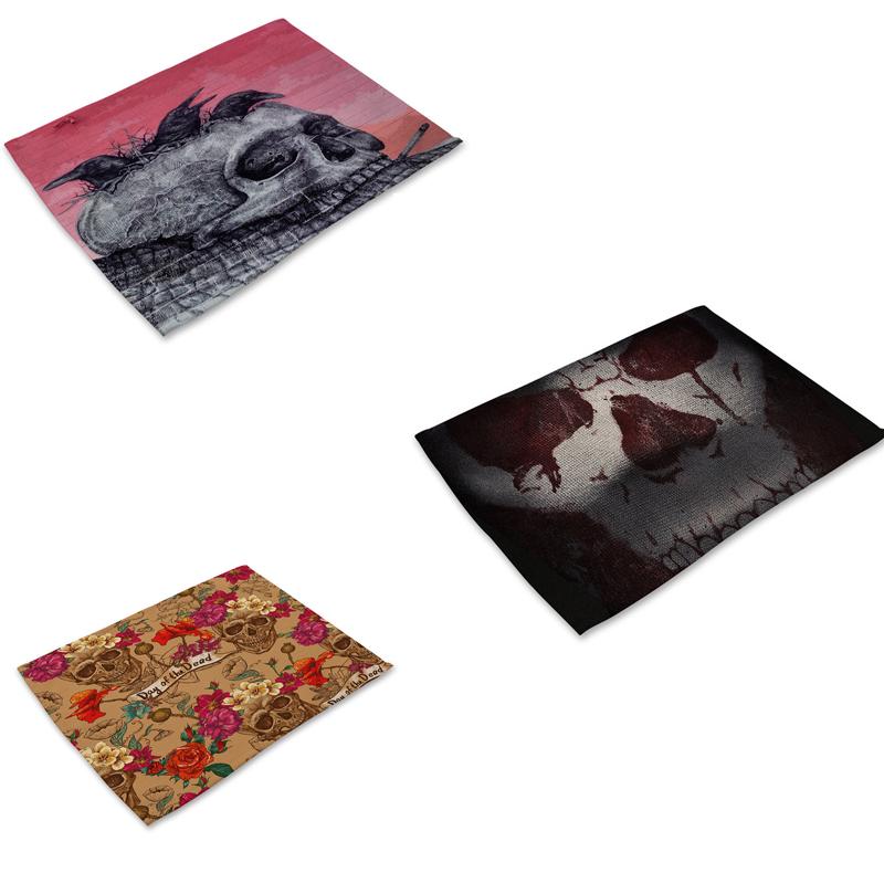 Cool Linen Table Mat Placemat Horror Skull Drink Coaster Pad almofada ...