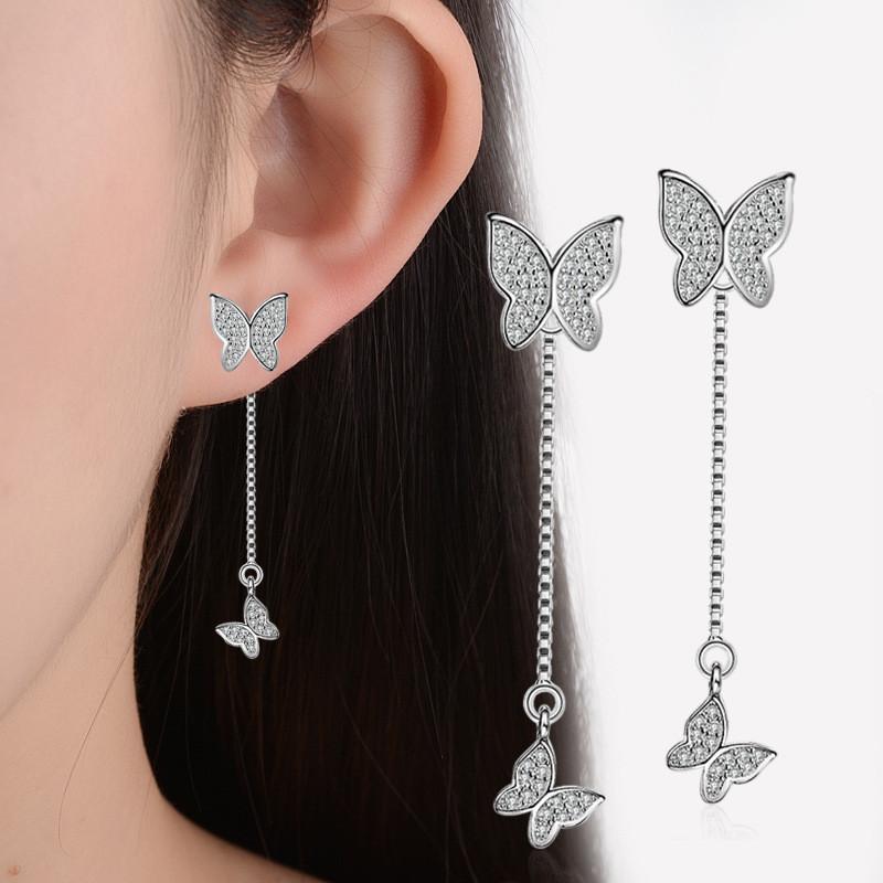 1 Pair Women's Creative Double Butterfly Tassel Inlaid AAA Zircon Ear ...