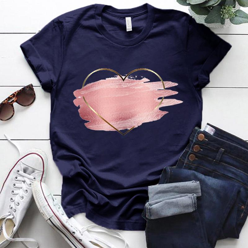 Купить Милые футболки Heartbeat Love для женщин, летняя футболка Femme ...