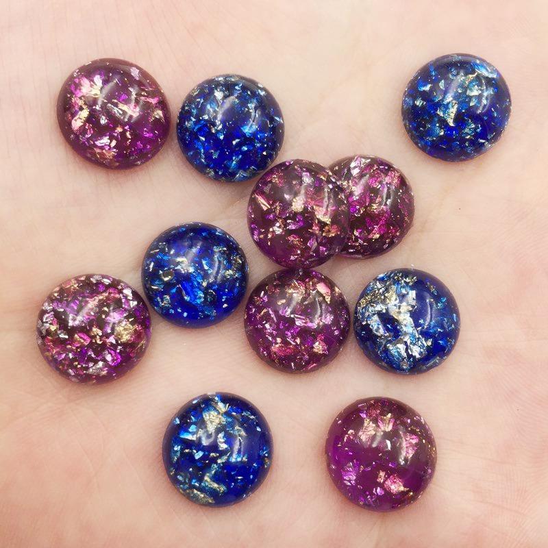 Buy 35Pcs 12mm Resin Glitter Gold Silver Foil Filled Round Gem Buttons ...