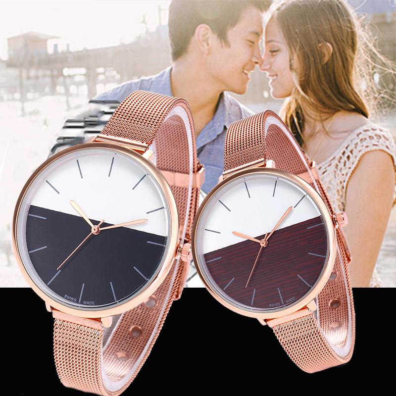 Buy Romance Two-tone Quartz Couples Watches Mesh Belt Watches Men Women ...