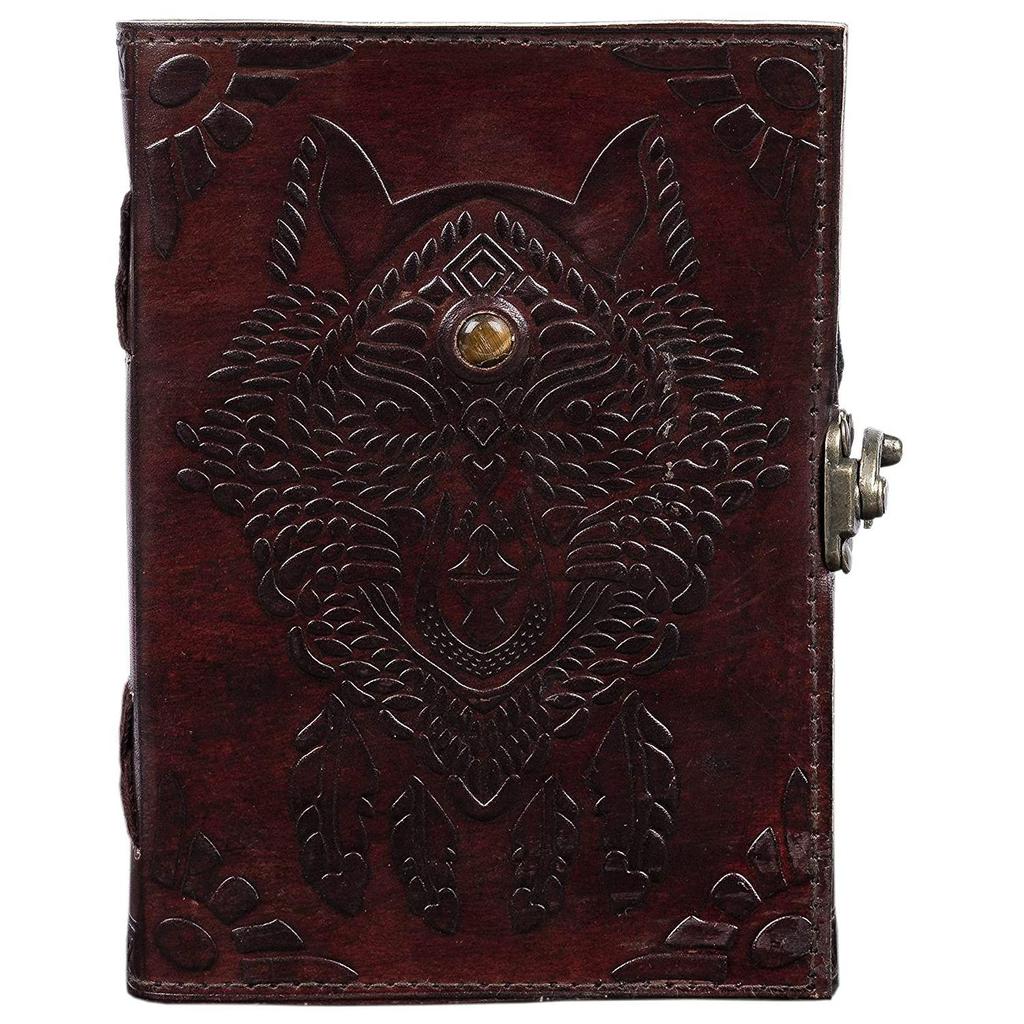 Köp Handmade Leather Diary Embossed with star, journey & double wolf ...