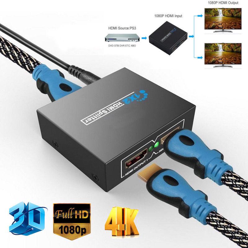 Full HD HDMI Splitter 1X2 Repeater Amplifier 3D 1080p 4K Switch Box 1 ...