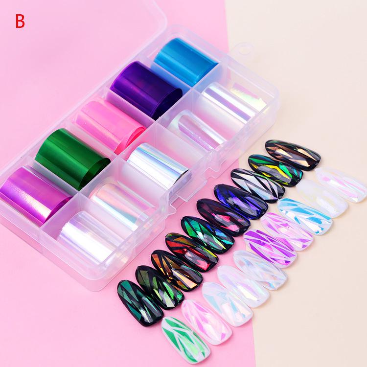 Buy 10 Rolls Colorful Aurora Stickers Broken Glass Stickers Mirror Nail ...