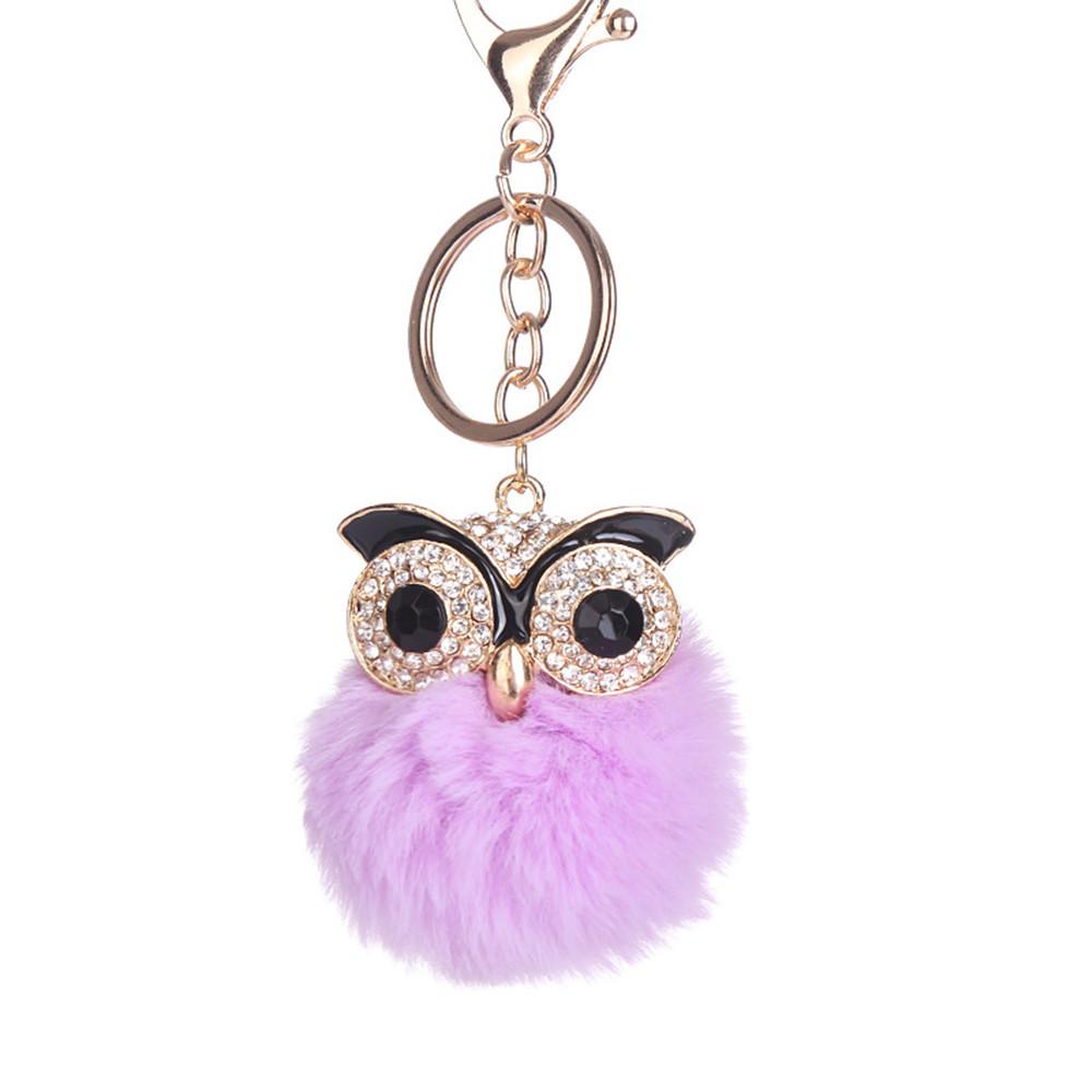 Buy Cute Pompom Fluffy Owl Keychain Faux Rabbit Fur Ball Women Bag Car ...