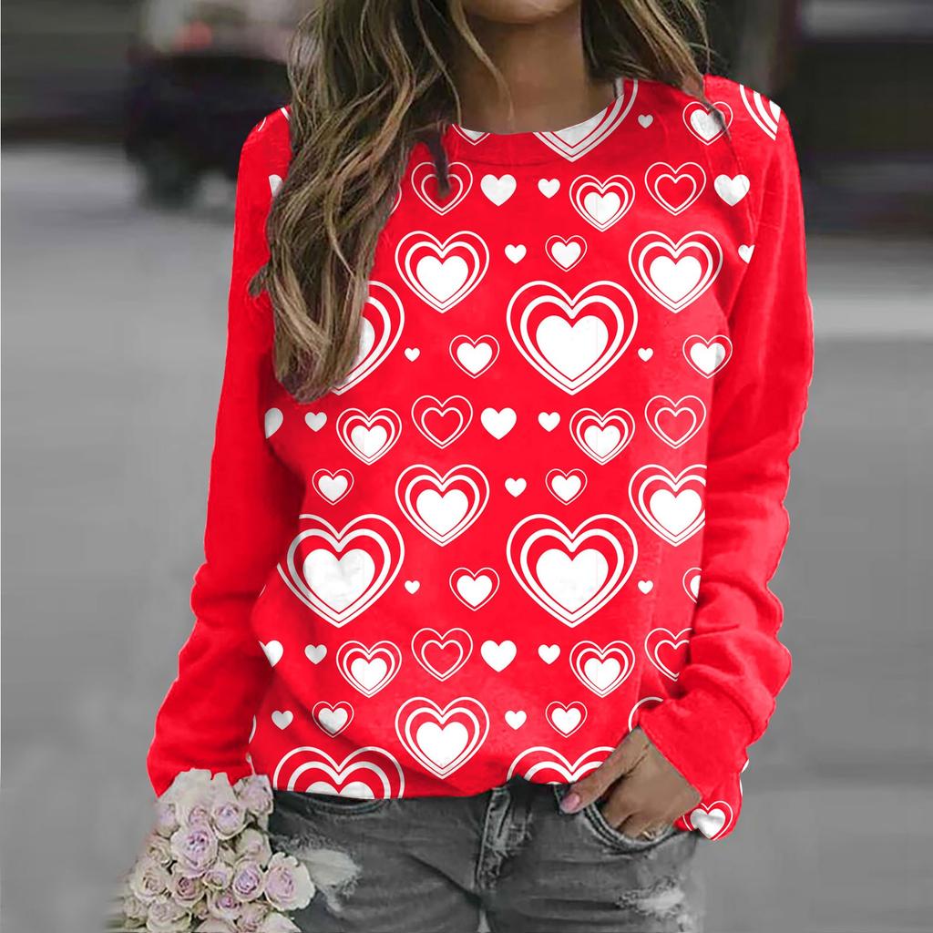 Cheap Faye22 Womens Casual Valentines Day Love Printed Round Neck
