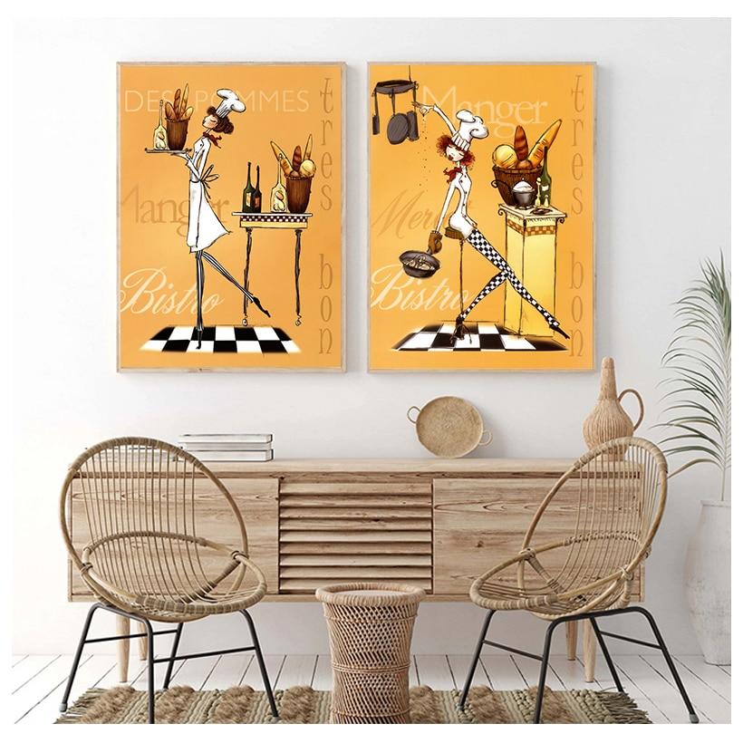 Satın alın Nordic Creative Female Chef Canvas Painting Wall Posters ...
