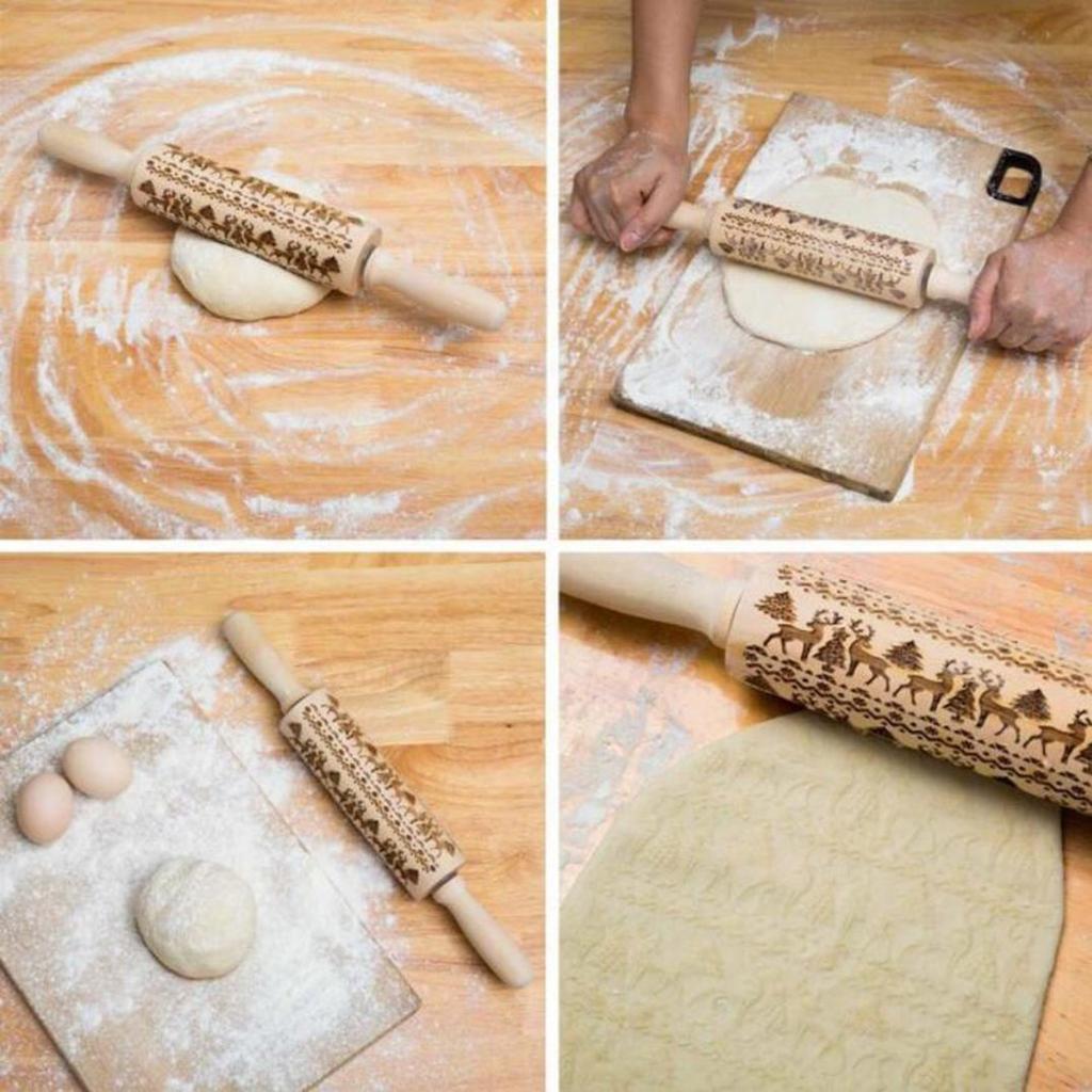 Buy SX Christmas Embossing Rolling Pin Baking Cookie Noodle Biscuit ...