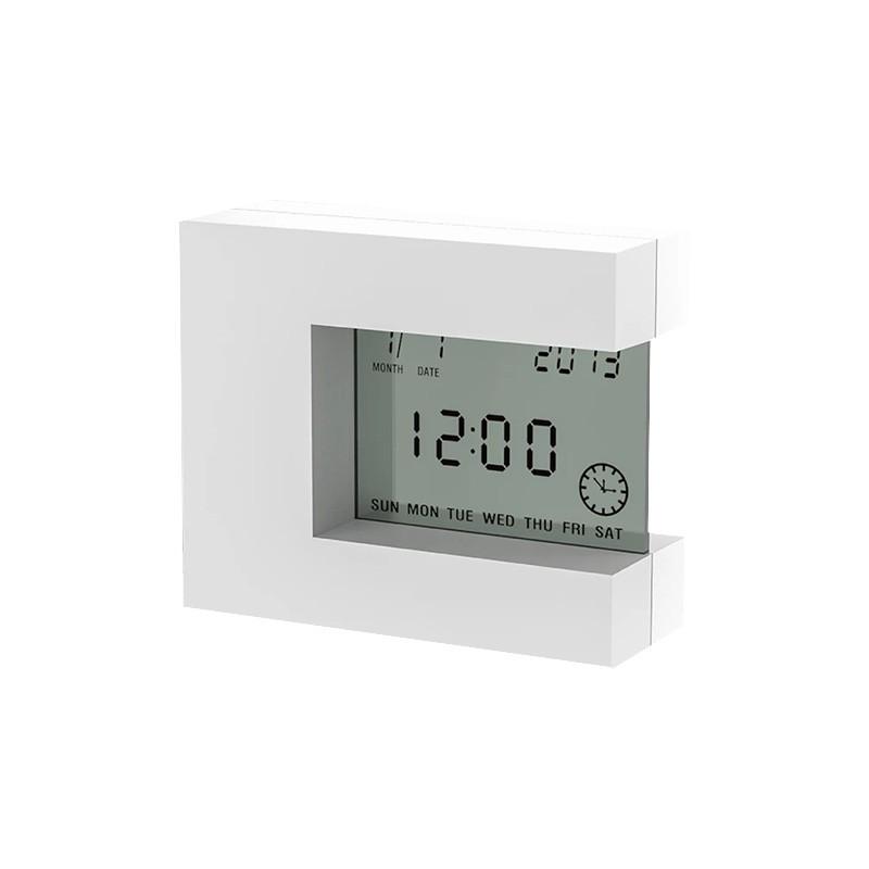 Four-Sided Clock LCD Calendar Alarm Clock Rotation Change Use Function ...