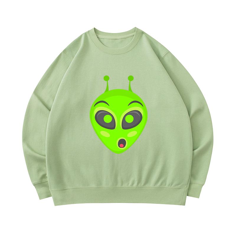 Men's 300 GSM 100% Cotton Sweatshirt Green Alien Head Print Street ...
