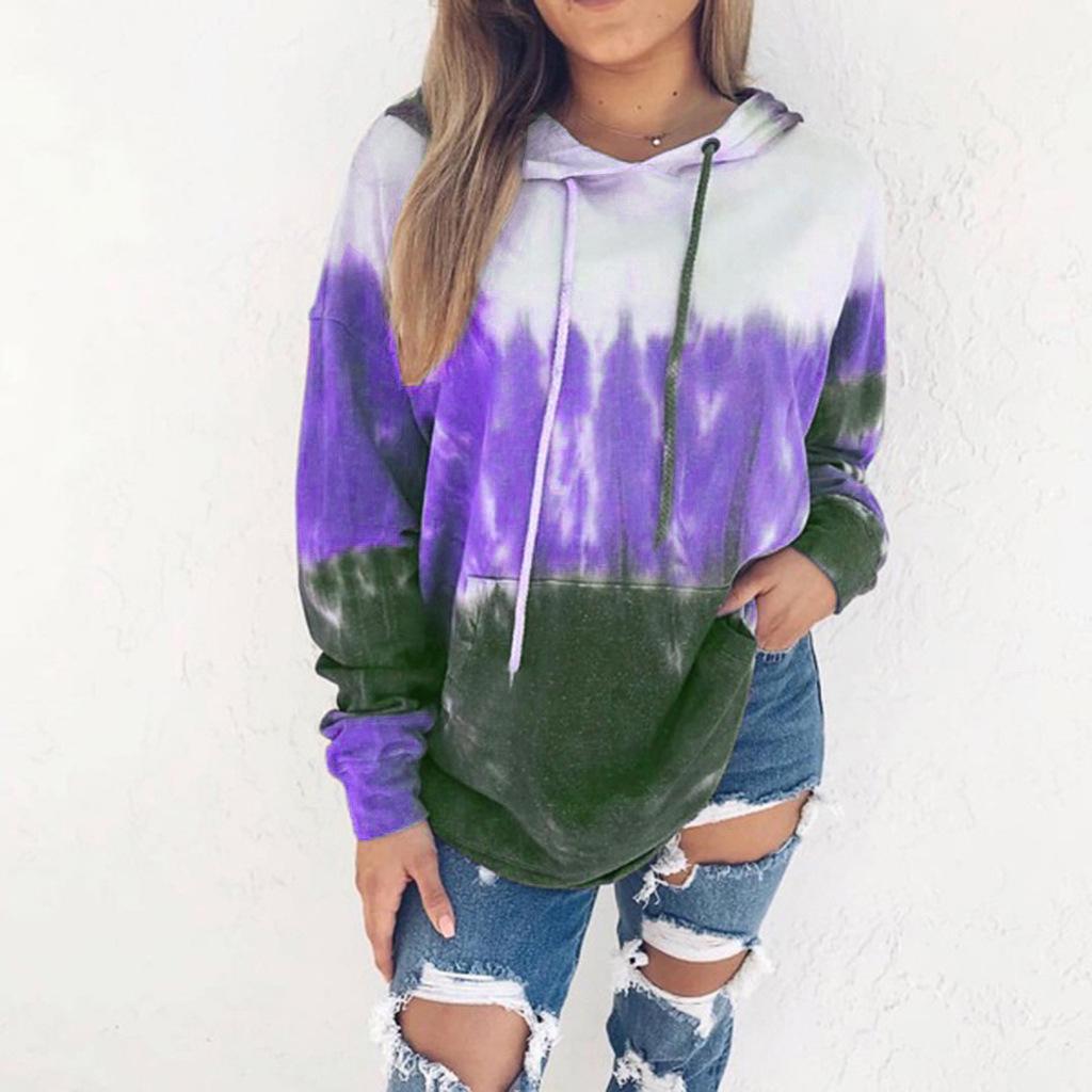 Buy Women Fashion Rainbow Gradient Color Printing Hooded Sweatshirts ...