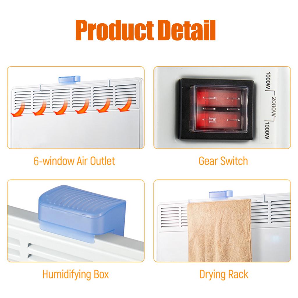 Buy 2000W 220V 6 Windows Heater Winter Electric Heater Wall Metal Shell ...