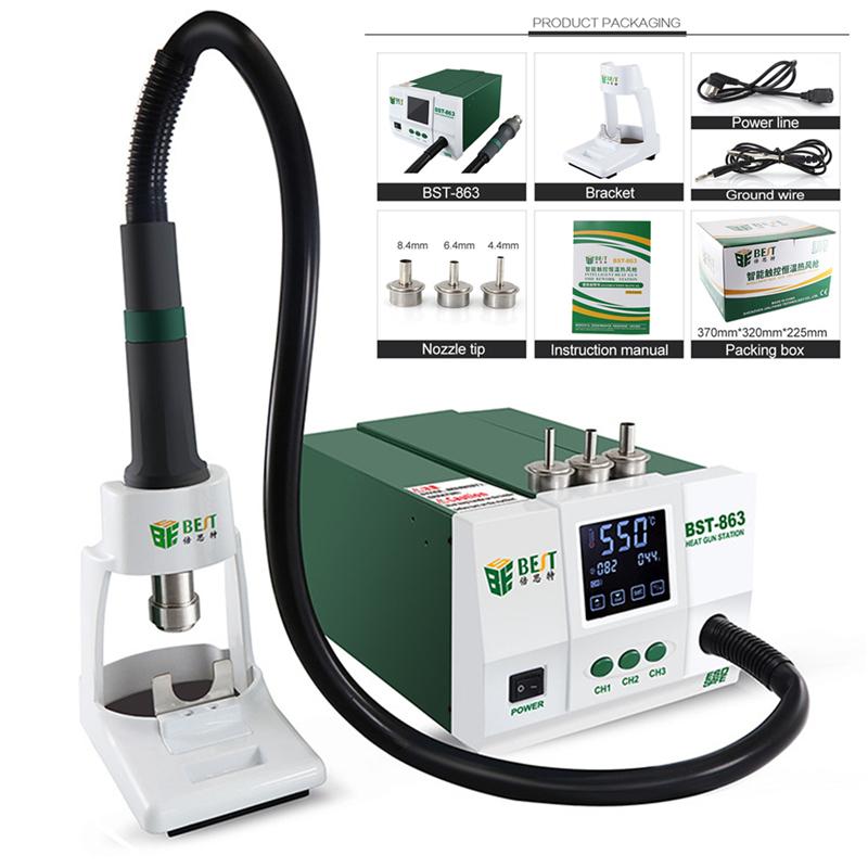 BST-863 1200W 220V/110V Akıllı LCD Dokunmatik Ekran Isı Hava SMD Rework ...