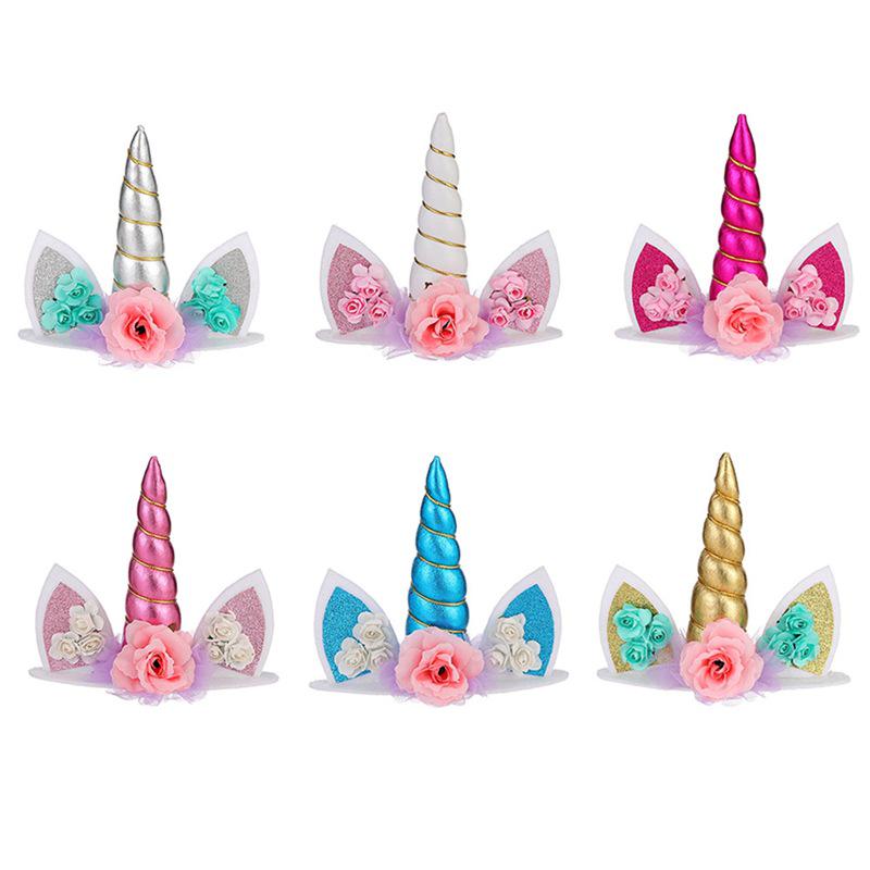 Buy Unicorn Horns Cake Topper Decor Birthday Party Event Supplies Kids ...
