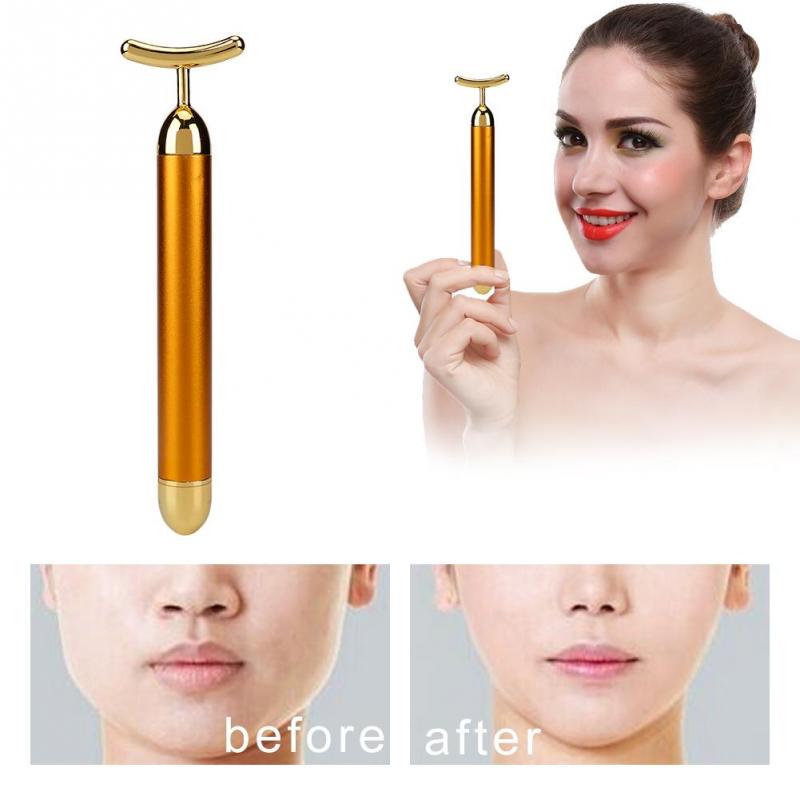 Buy 24K Gold Electric Massager Ultrasonic Ion Face Lifting Firming Tool ...