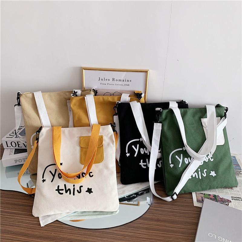 Buy Large-capacity Canvas Women Letter Printing Hit Color Shoulder Bag ...