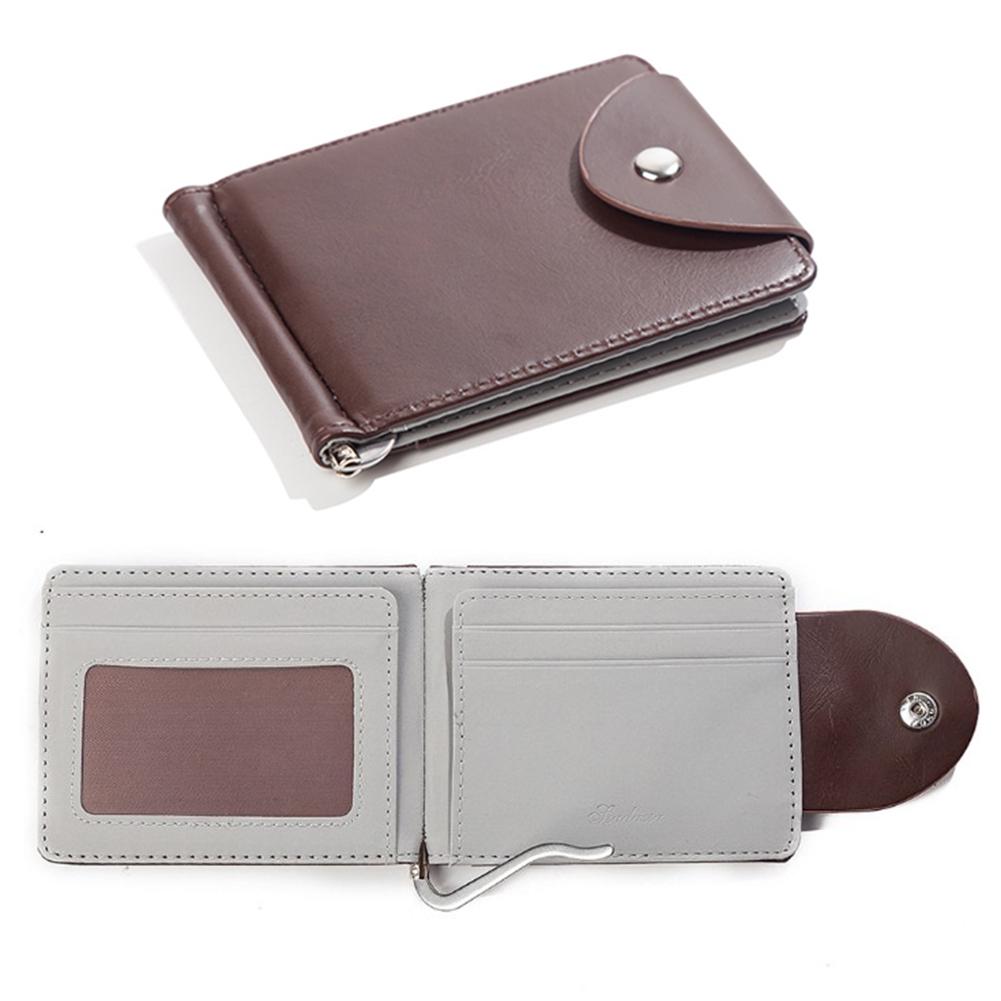 Buy Metal Leather Slim Male Card Organizer Button Purse Men Short Money ...