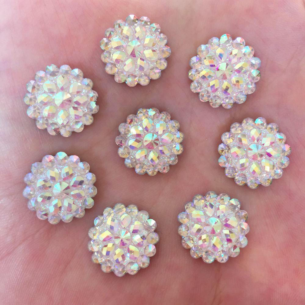 Buy White 20pcs 14mm AB Resin Shiny Round Flatback Rhinestone Scrapbook ...