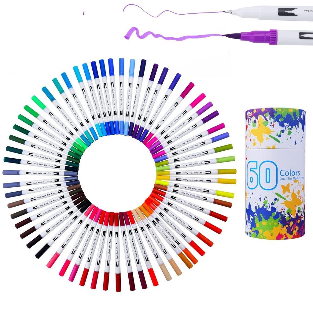 💰Kjøp 12PCS/60PCS Colors Dual Tip Brush Pens Art Markers 60 Assorted ...