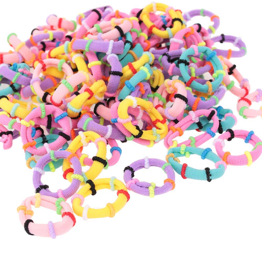 Buy 100Pcs Colorful Girls Hair Accessories Elastic Hair Band Ponytail ...