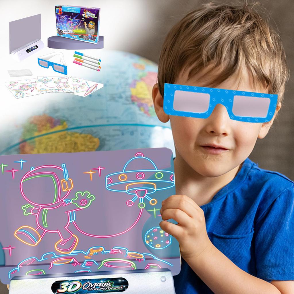 Buy 3D Kids Drawing Board Painting Pad Toy Set Fluorescent Markers at ...
