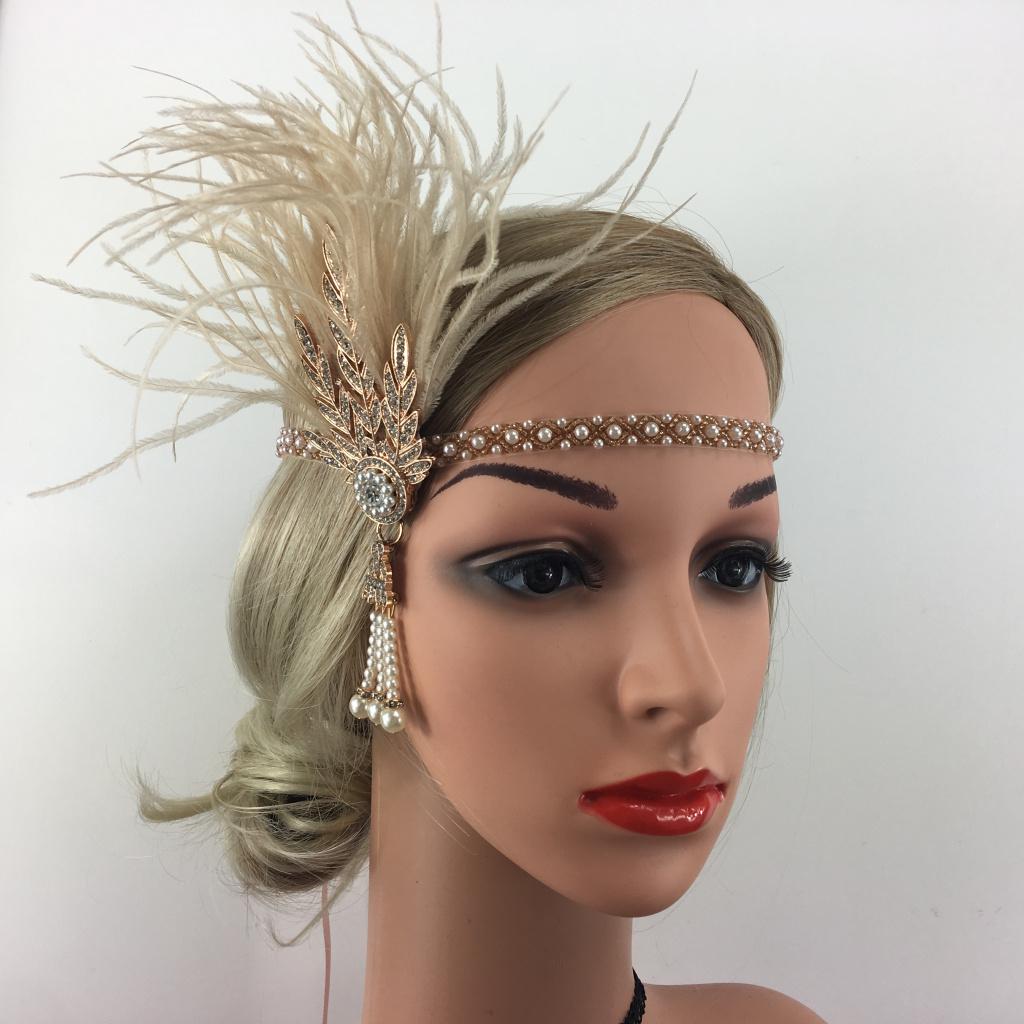 Buy Vintage Crystal Pearls Feather Headband 20s Gatsby Flapper ...