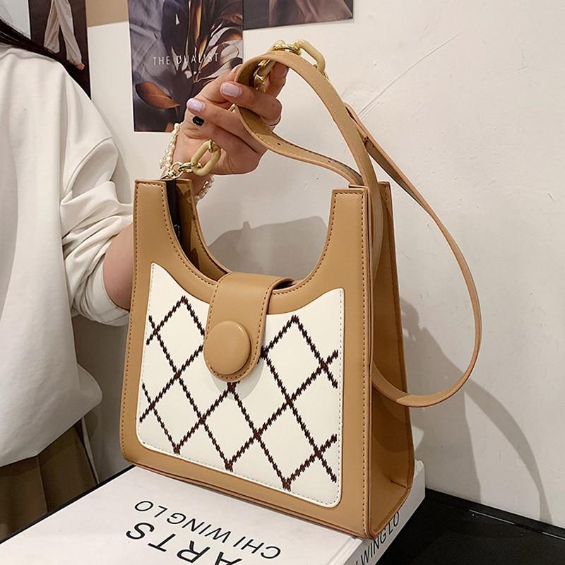 Buy Grid Design Underarm Bag Small Pu Leather Crossbody Shoulder Bags ...