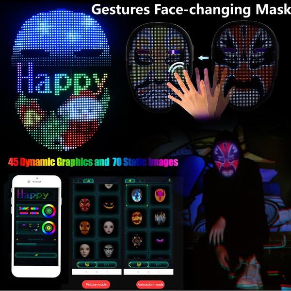 Buy Halloween LED Shining Mask APP Editing Variable Gestures Face ...