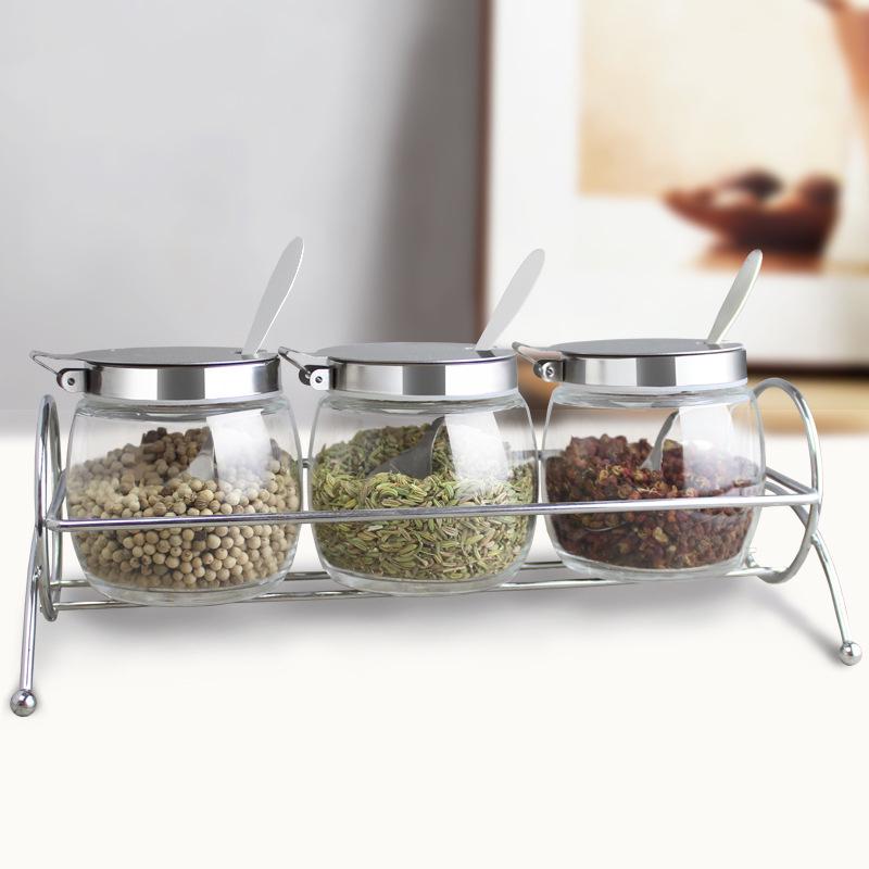 Buy 1 Set 3 Pcs Clear Glass Condiment Spice Jars with Thickened ...