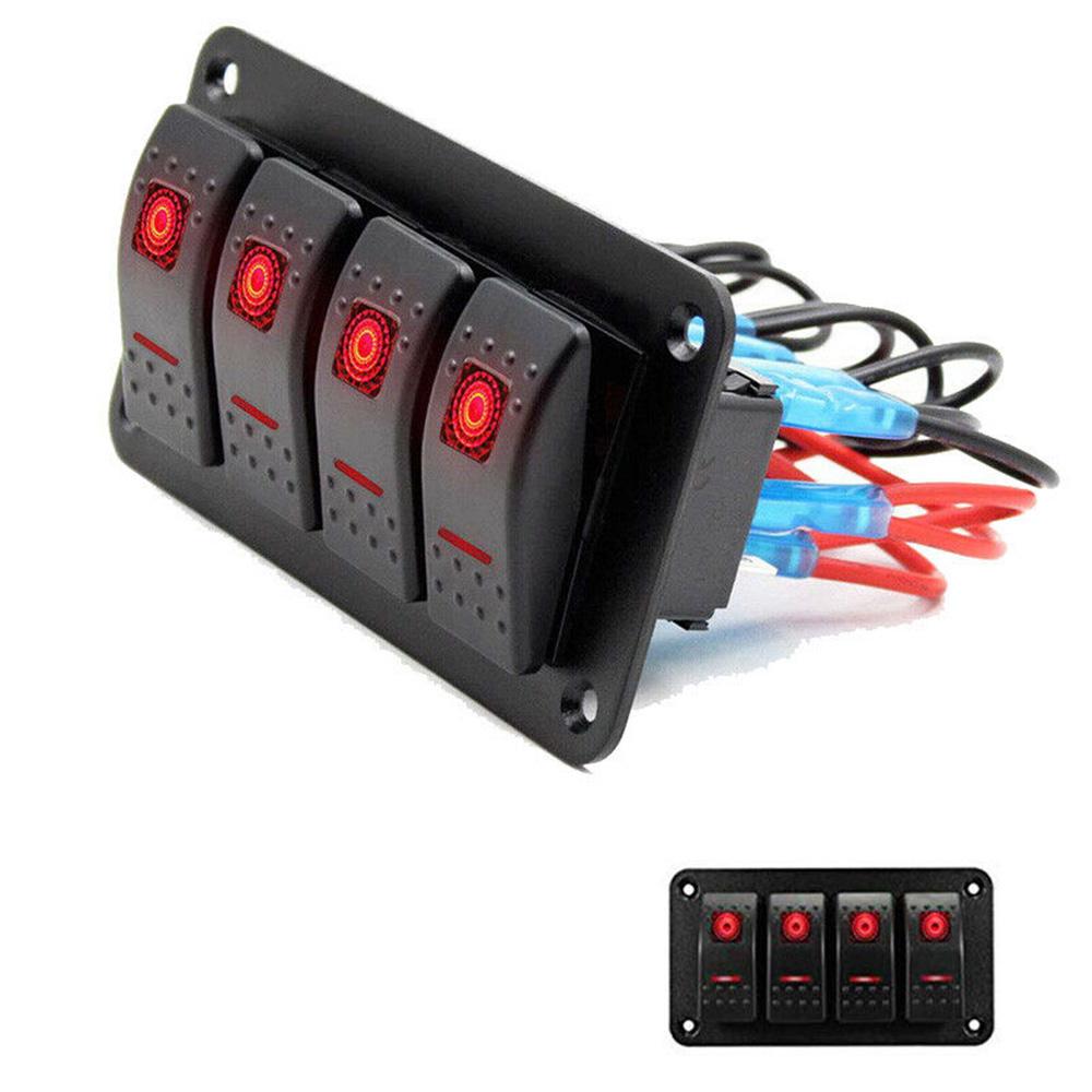 Buy 4 Gang Rocker Switch Panel Circuit Breaker Red LED Control For 12V ...