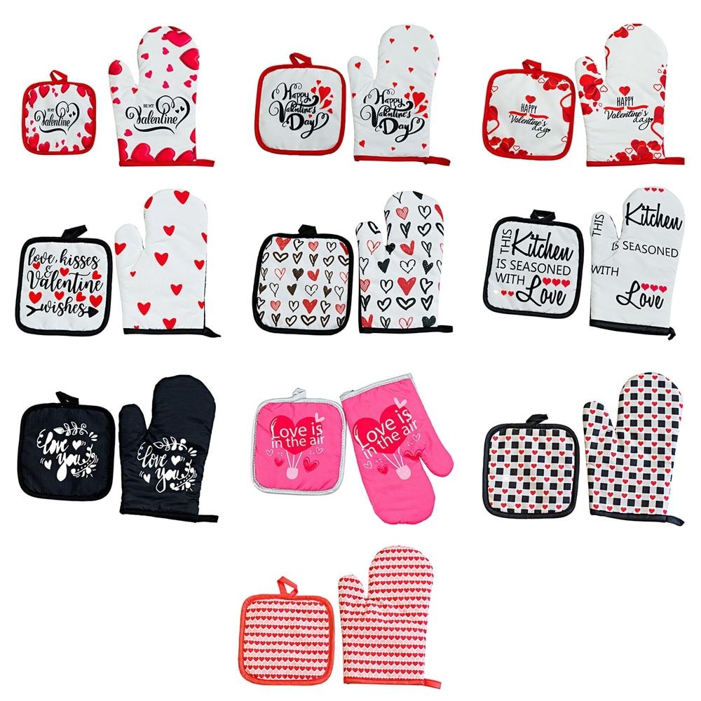 Cheap Valentine Day Polyester Oven Mitts Kitchen Non-slip Cooking ...