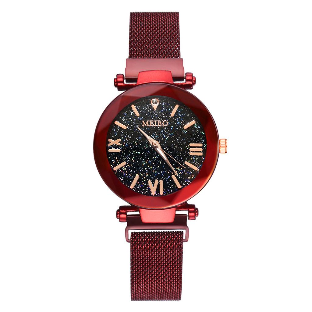 Buy MEIBO Quartz Stainless Steel Band Magnet Buckle Starry Sky Analog ...