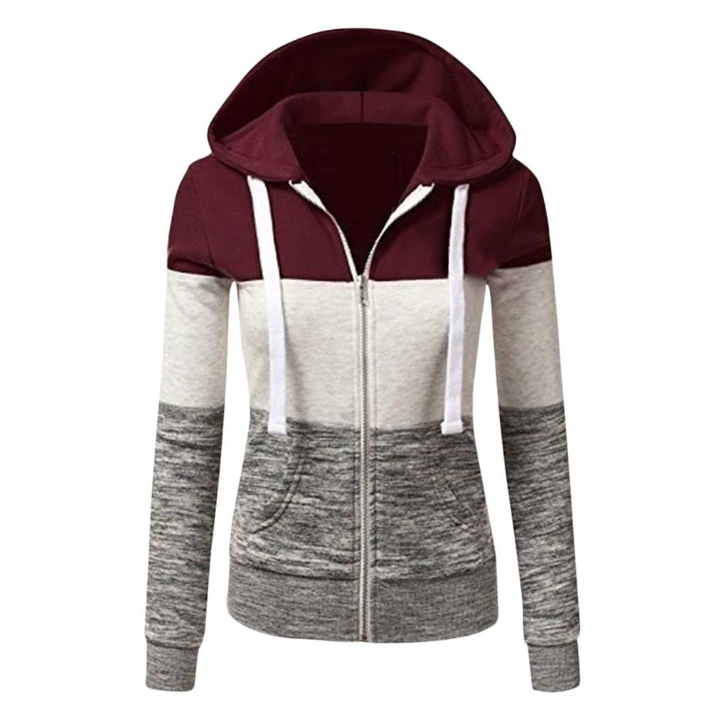Buy Women Colorblock Drawstring Hoodies Lightweight Hooded Zipper ...