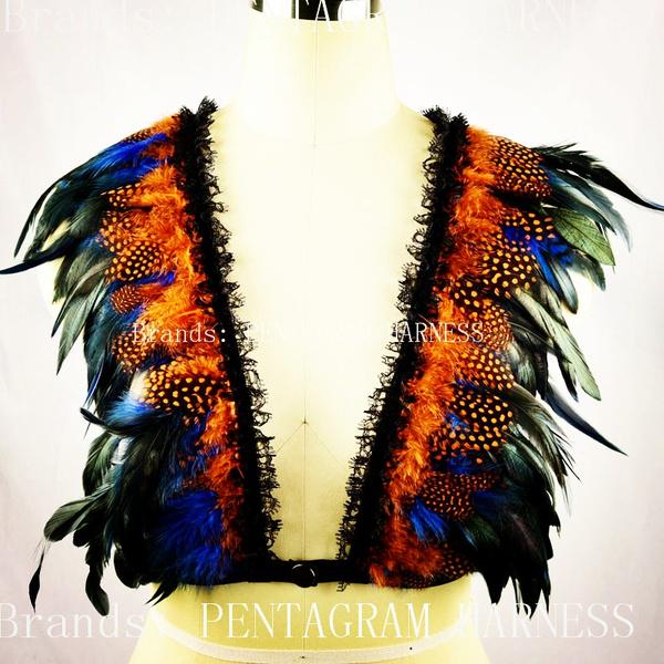 Buy Tops Feather Epaulet Angel Wing Feather Bondage Clothes Harness ...