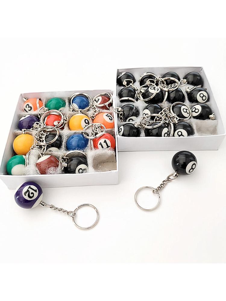 Buy 16pcs/set Mini Billiards Shaped Keyring 25mm Resin Billiard Ball ...